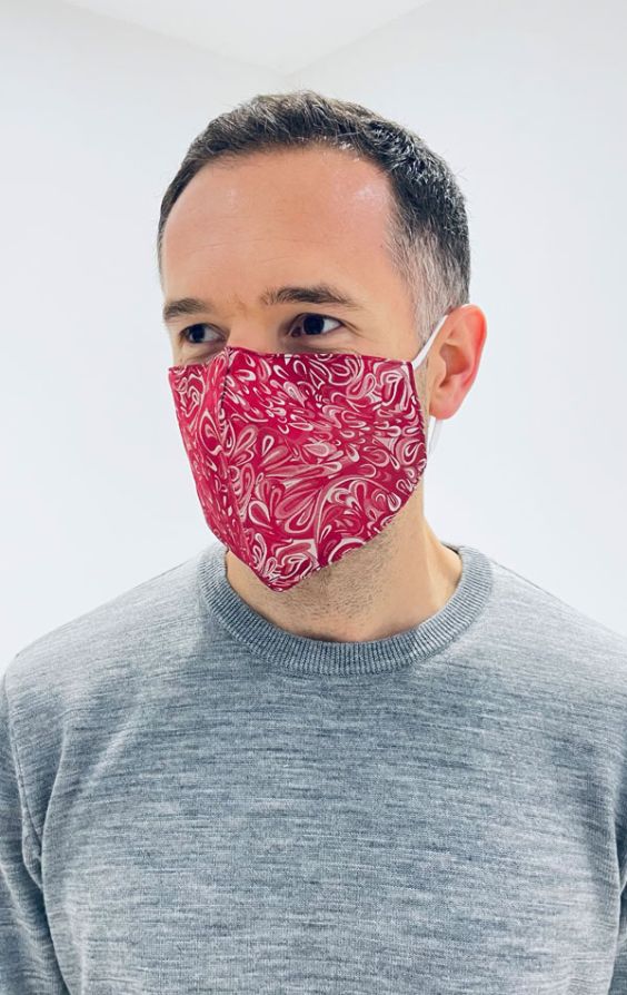 Dobell Red Swirl Jacquard Face Mask | Dobell