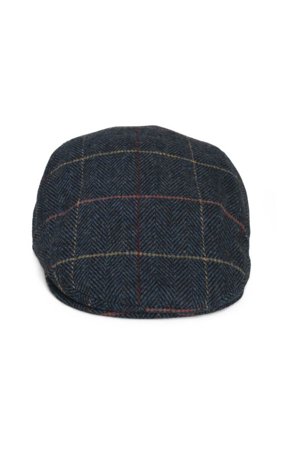 Dark Blue Check Tweed Flat Cap | Dobell
