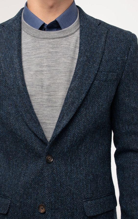Harris Tweed Blue Herringbone Tweed Jacket | Dobell