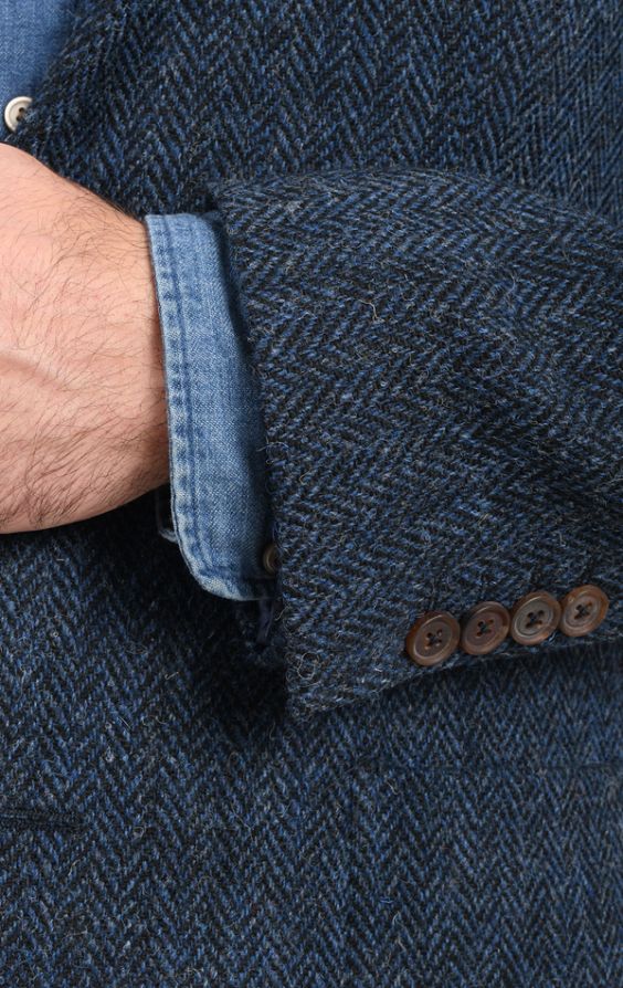 Harris Tweed Blue Herringbone Tweed Country Jacket | Dobell