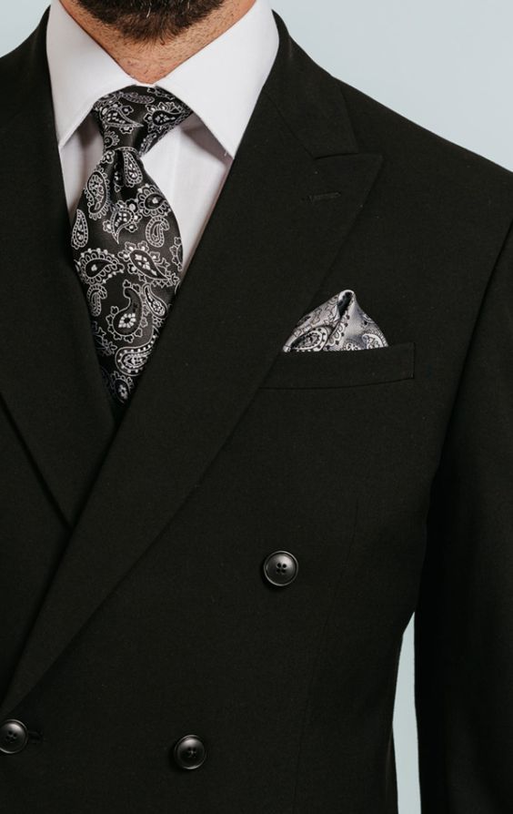Dobell Black Double Breasted Suit with Peak Lapel | Dobell