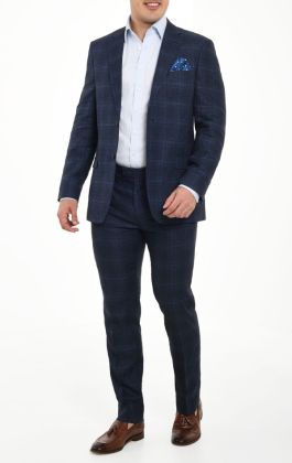 Dobell Blue Check Linen Jacket | Dobell