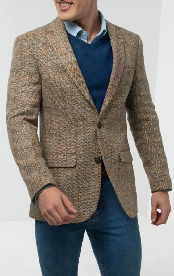Harris Tweed Brown Windowpane Tweed Jacket | Dobell
