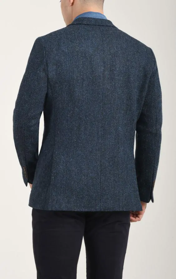 Harris Tweed Blue Herringbone Tweed Country Jacket | Dobell