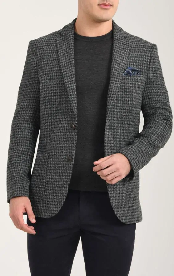 Harris Tweed Grey Dogtooth Tweed Country Jacket | Dobell
