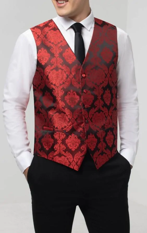 Dobell Red Victorian Jacquard Waistcoat | Dobell