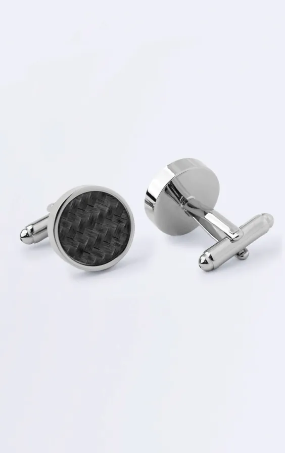 Grey and Silver Geometric Pattern Round Cufflinks | Dobell