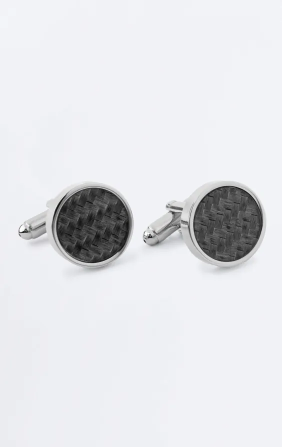 Grey and Silver Geometric Pattern Round Cufflinks | Dobell