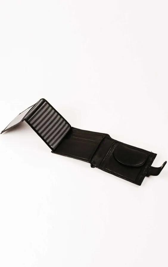 Black Leather Trifold RFID Wallet with Popper Closing | Dobell