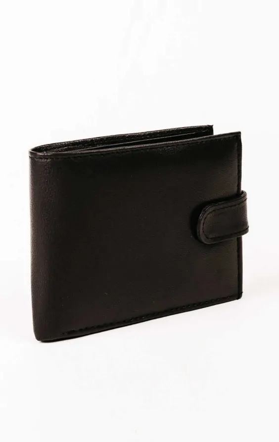 Black Leather Trifold RFID Wallet with Popper Closing | Dobell