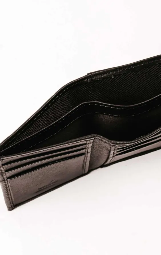 Black Leather Trifold RFID Wallet with Zipped Coin Section | Dobell