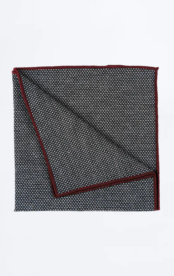 Grey Weave Handkerchief with Burgundy Tipping | Dobell