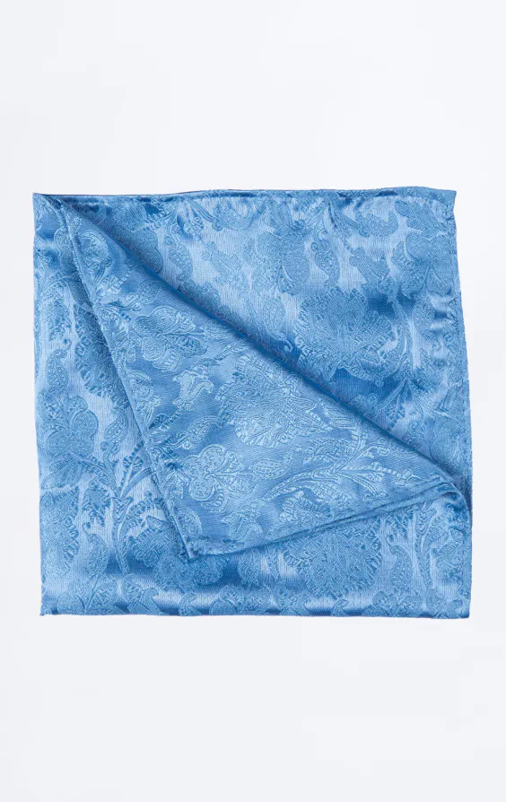Mid Blue Leaf Jacquard Handkerchief | Dobell