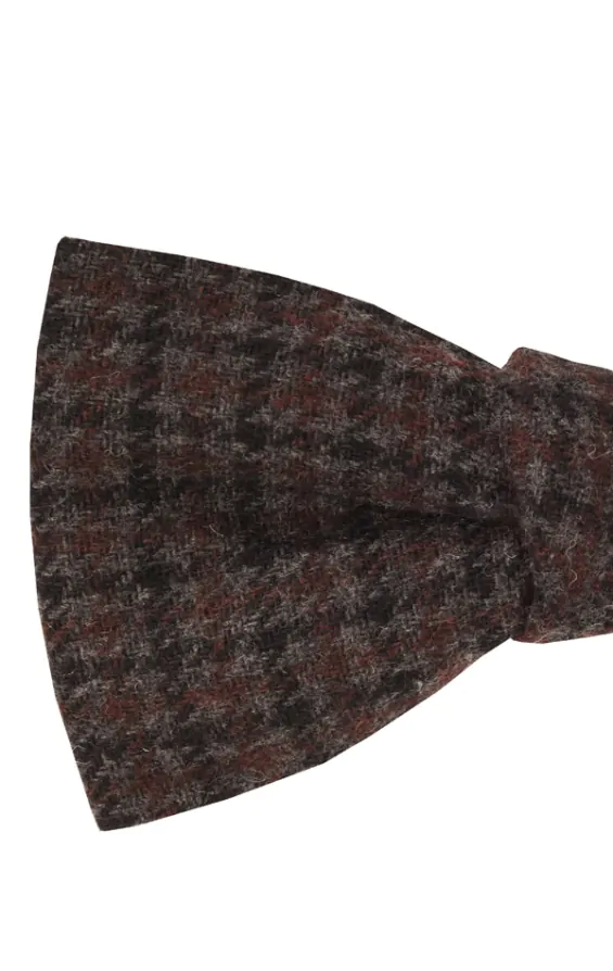 Dobell Burgundy & Grey Gingham Check Tweed Bow Tie | Dobell