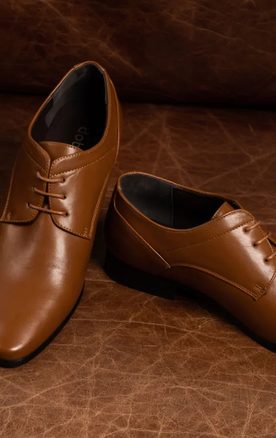Dobell Tan Plain Derby Shoes | Dobell