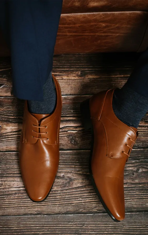 Dobell Tan Plain Derby Shoes | Dobell