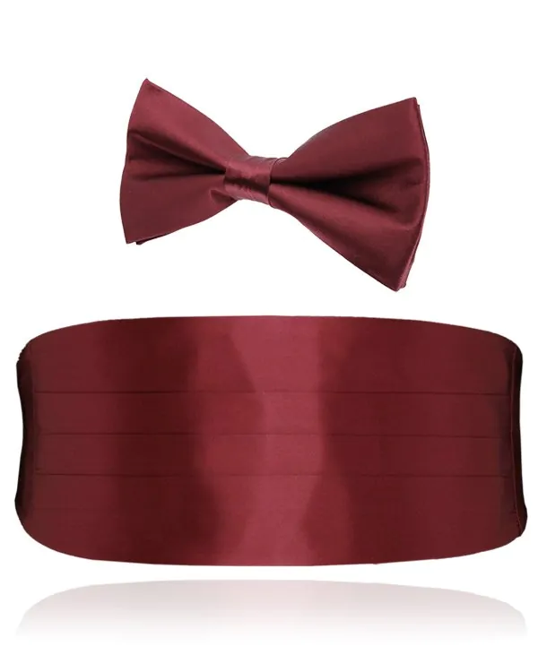 Burgundy Silk Cummerbund Pre Tied Bow Tie Set