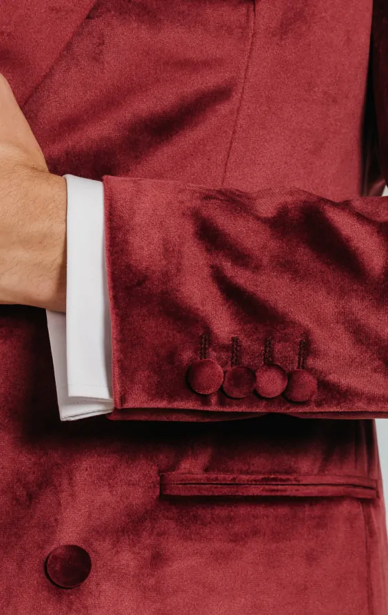 Double Breasted Burgundy Velvet Jacket | Dobell
