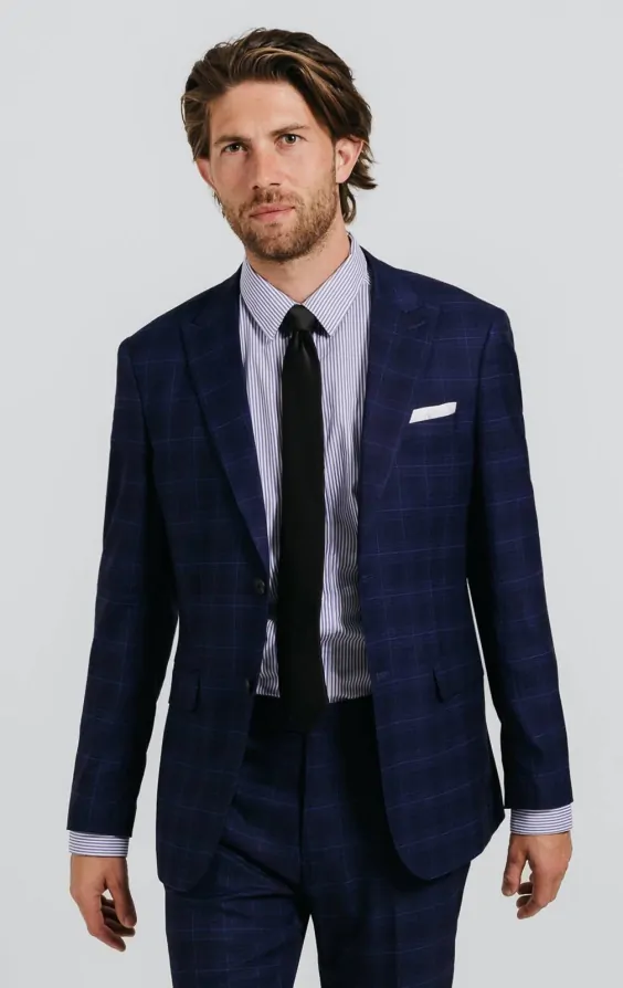 Navy with Blue Overcheck Suit Jacket | Dobell
