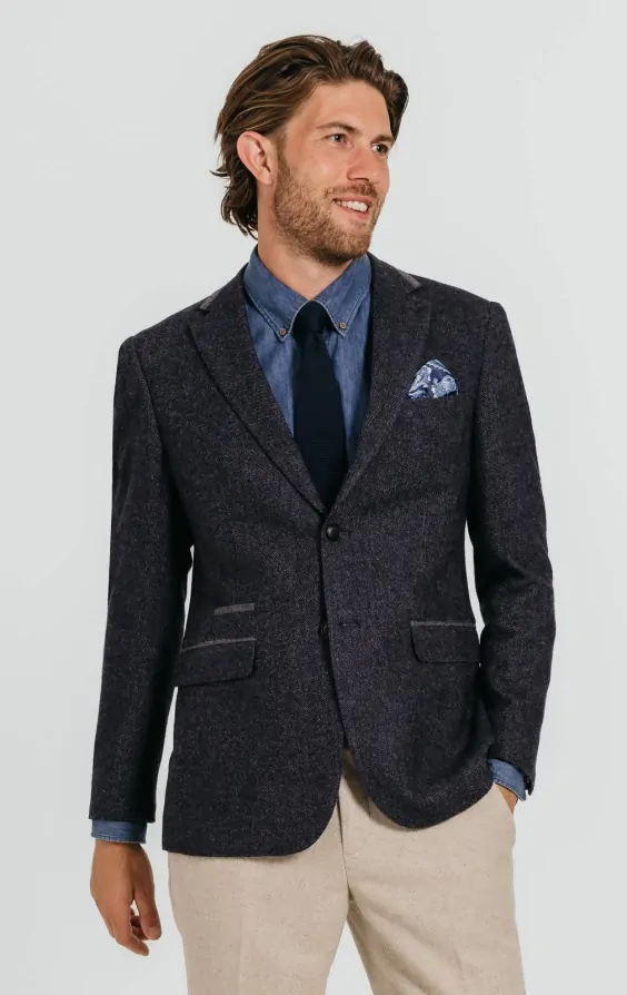 Denim Blue Twill Tweed Jacket | Dobell