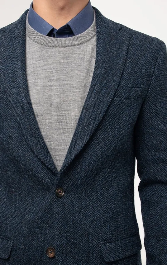 Harris Tweed Blue Herringbone Tweed Jacket | Dobell