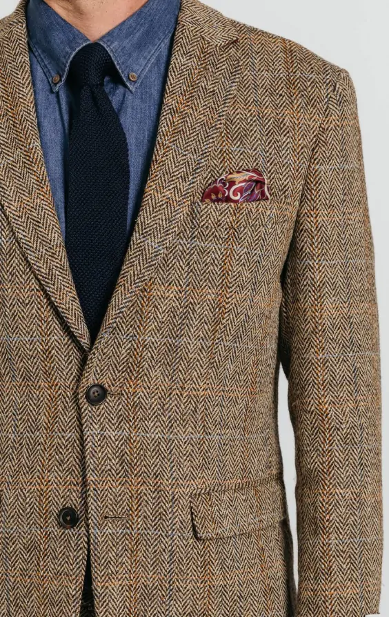 Harris Tweed Brown Windowpane Tweed Jacket | Dobell