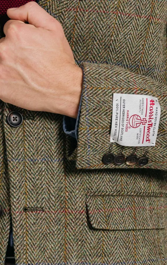Harris Tweed Green Herringbone Windowpane Check Tweed Jacket | Dobell