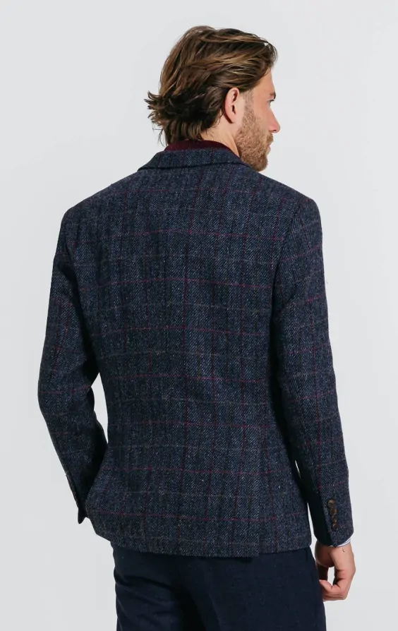Harris Tweed Dark Blue Windowpane Check Tweed Jacket | Dobell
