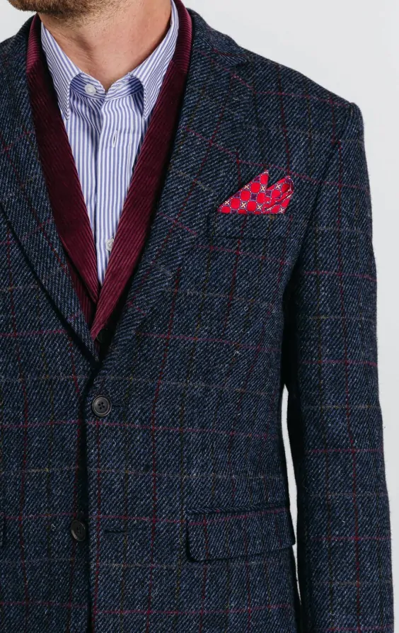 Harris Tweed Dark Blue Windowpane Check Tweed Jacket | Dobell