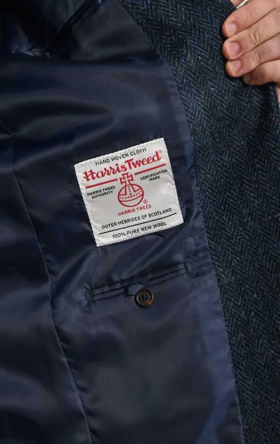 Harris Tweed Blue Herringbone Tweed Country Jacket | Dobell