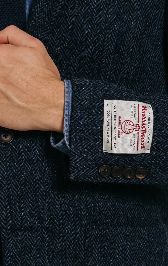 Harris Tweed Blue Herringbone Tweed Country Jacket | Dobell