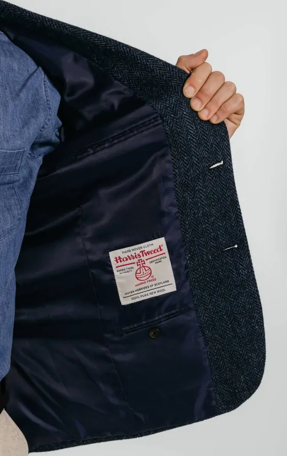 Harris Tweed Blue Herringbone Tweed Country Jacket | Dobell