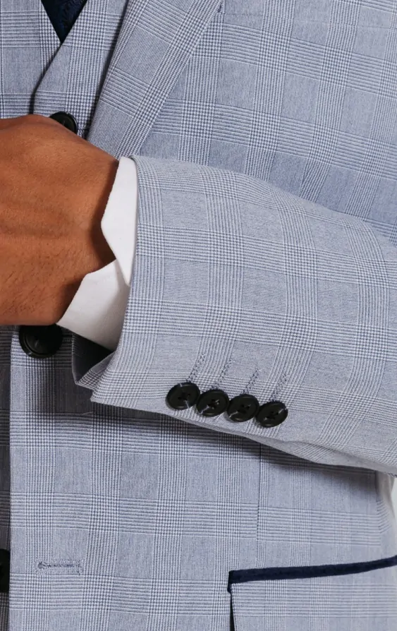 Dobell Light Blue Check Suit Jacket with Contrast Trims | Dobell