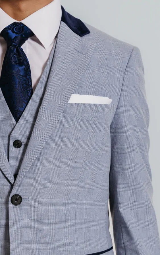 Light Blue Check Suit Jacket with Contrast Trims | Dobell