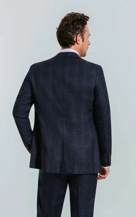 Blue Check Linen Slim Fit Jacket | Dobell