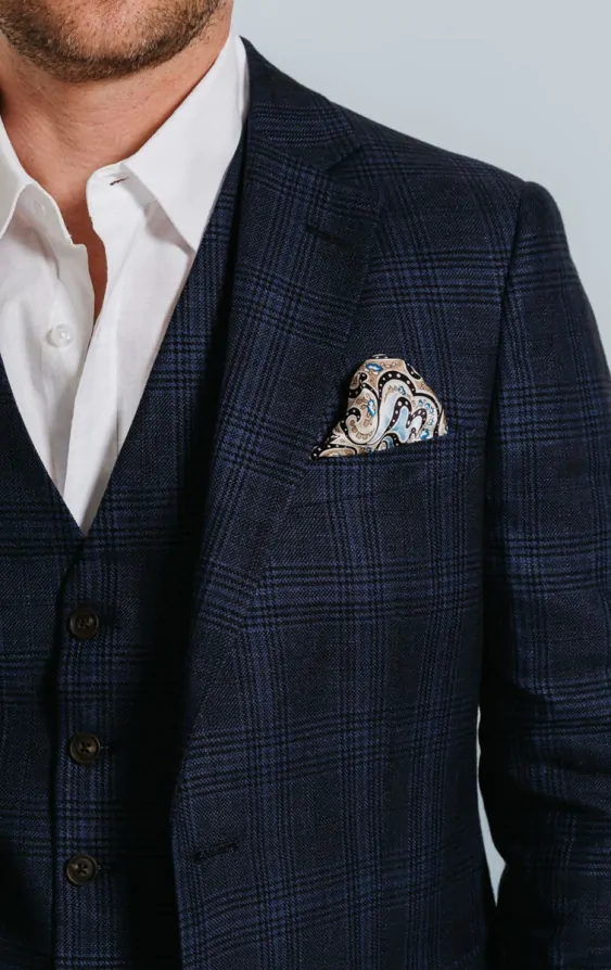 Blue Check Linen Slim Fit Jacket | Dobell