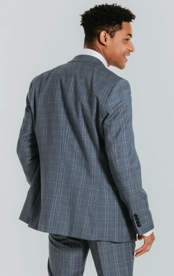 Light Blue Check Suit with Peak Lapel | Dobell
