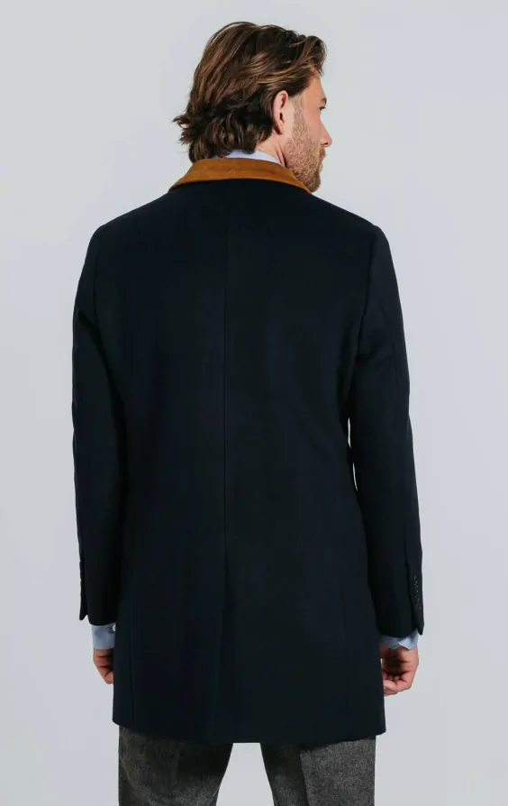 Navy Overcoat with Tan Trims | Dobell