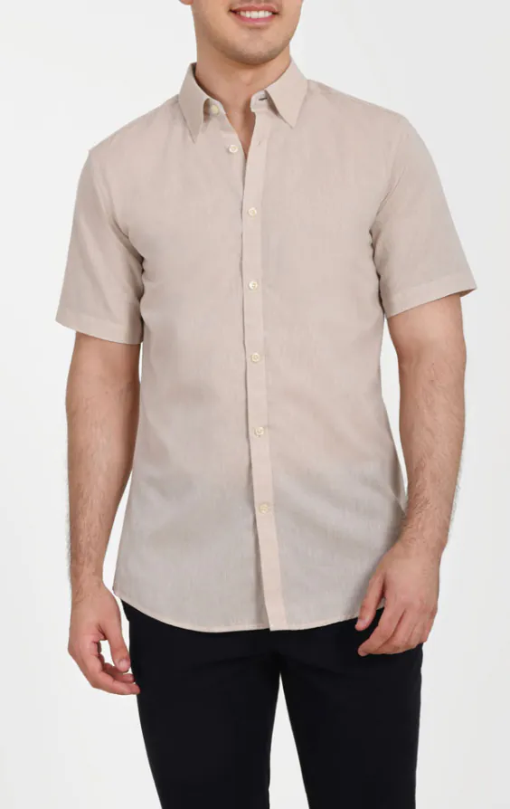 Stone Linen Short Sleeve Shirt | Dobell