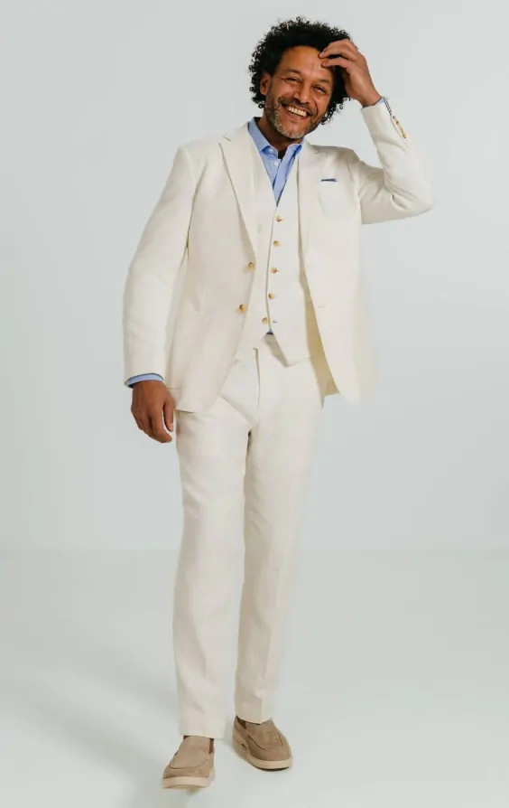 Off White Linen Twill 3 Piece Suit | Dobell