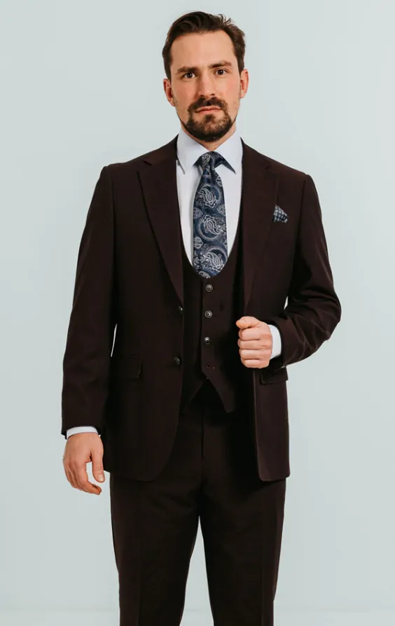 Dobell Burgundy 3 Piece Suit