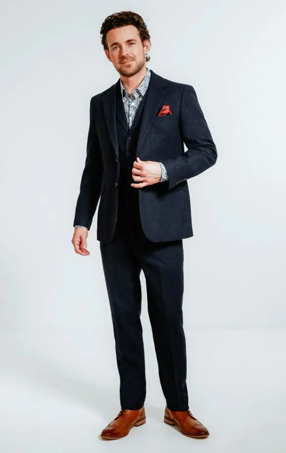 Dobell Navy Donegal Tweed 3 Piece Suit | Dobell
