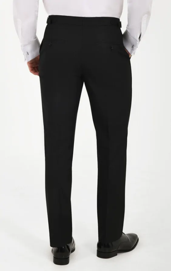 Dobell Black Slim Fit Tuxedo Trousers with Satin Side Stripe Dobell
