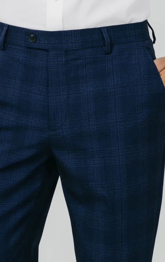 Royal Blue Shadow Check Suit Trousers | Dobell