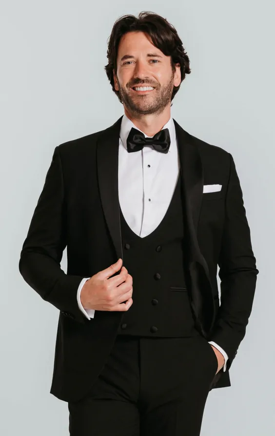 Black Slim-Fit 3 Piece Tuxedo with Shawl Lapel | Dobell