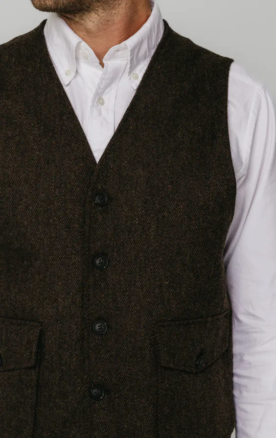 Brown Barleycorn Tweed Waistcoat with Patch Pockets | Dobell