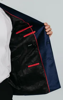Double Breasted Navy Velvet Jacket | Dobell