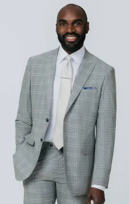 Grey with Tan Check Suit Jacket with Peak Lapel | Dobell