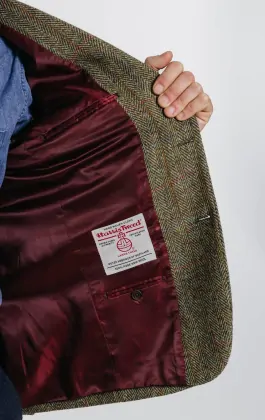 Harris Tweed Green Herringbone Windowpane Check Tweed Jacket | Dobell