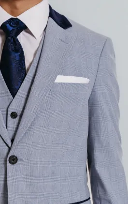 Light Blue Check Suit Jacket with Contrast Trims | Dobell